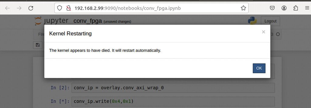 Jupyter Kernel dying upon write to custom IP. Is this an address problem? - Support - PYNQ