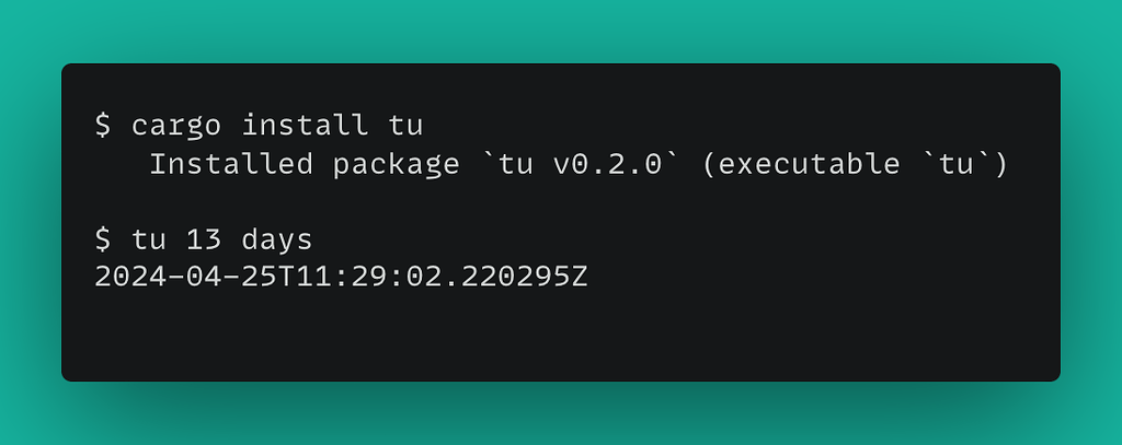 Tu - CLI tool to convert a natural language date/time string to UTC ... Tu - CLI tool to convert a natural language date/time string to UTC ...