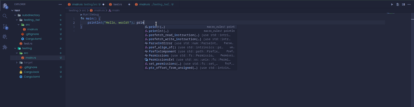 In VSCode, rust-analyzer features (such as code completion) doesn't work in certain conditions ...