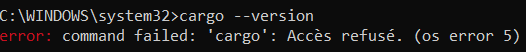 Cargo : Command Failed (OS Error 5) - help - The Rust Programming ...