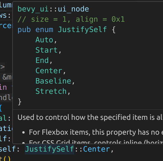 Using vscode.when i hover a enum,it can show its whole definition,when i hover a struct it can't ...