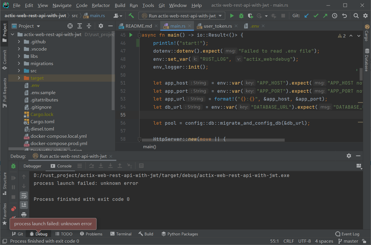 Recently, I have been wicked. I have run several `actix` projects, and it prompts `Process ...