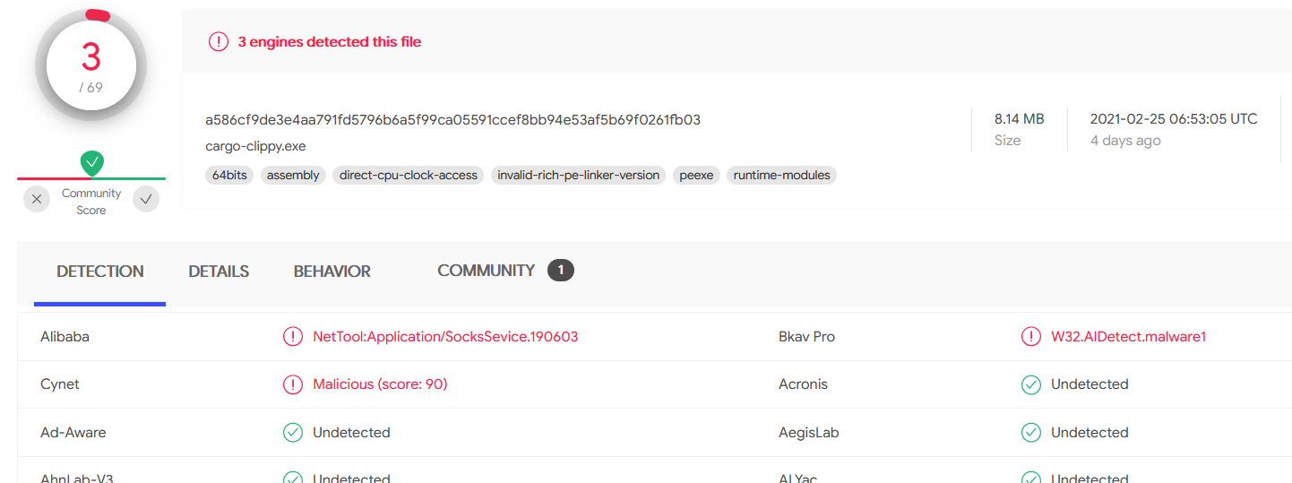 Rust installer is shown as malicious in virustotal - meta - The Rust Programming Language Forum