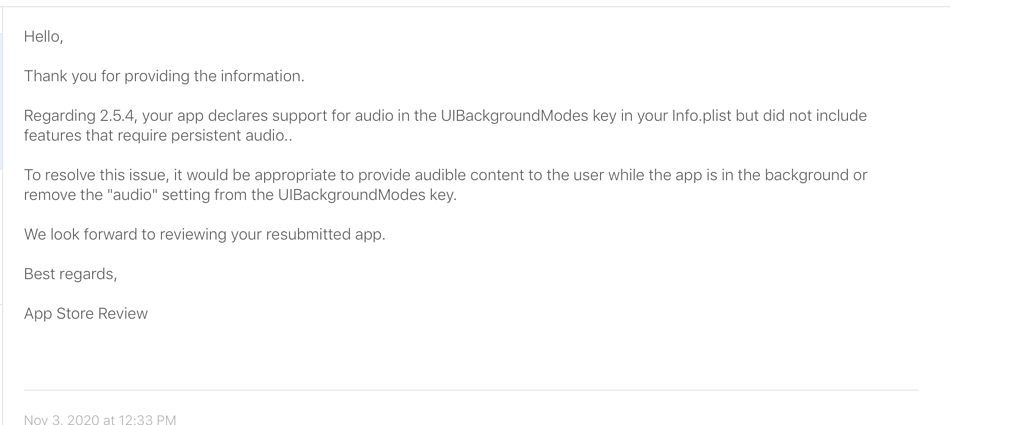 Remove the "audio" setting from the UIBackgroundModes key - Get Help - Adalo