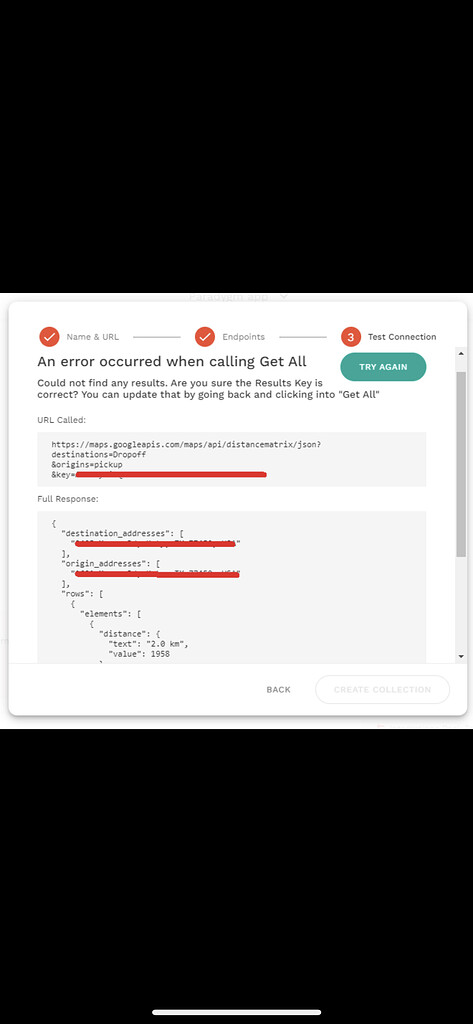 Google distance matrix api - External Collections, Custom Actions ...