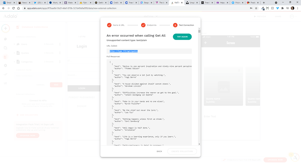 External Collection API Setup Error & Repeating Values - External Collections, Custom Actions ...