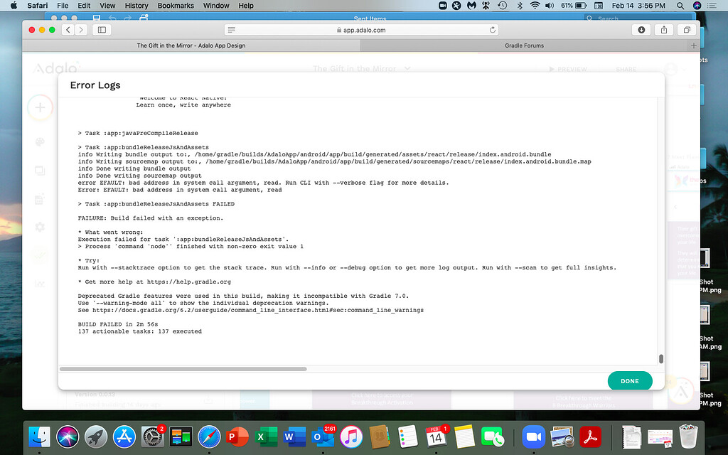 Android build failed for the first time - Get Help - Adalo