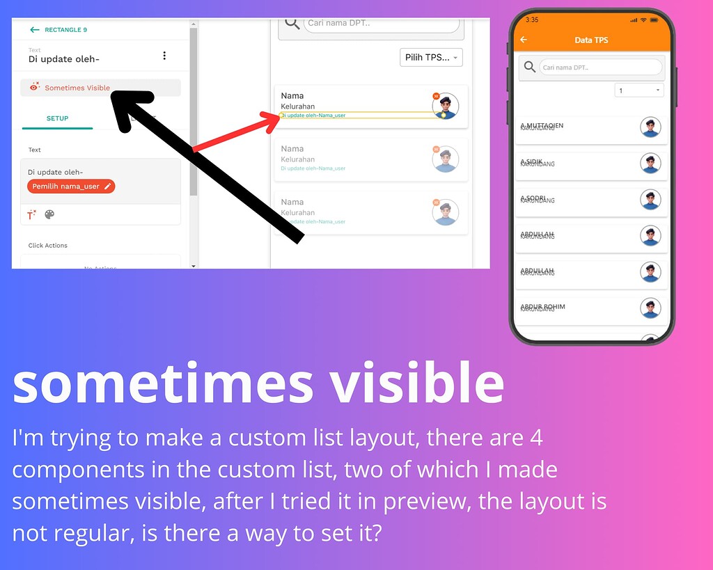 Custom list sometime visible - Get Help - Adalo