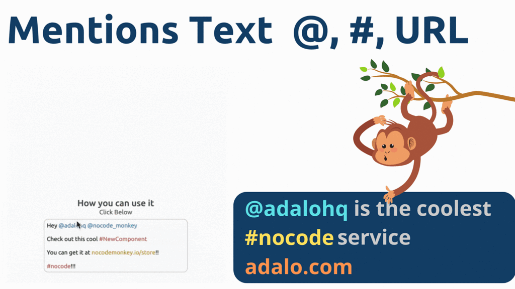 🐒 Mentions Text @, #, URL | New Component from NoCode Monkey - Resources & Tutorials - Adalo