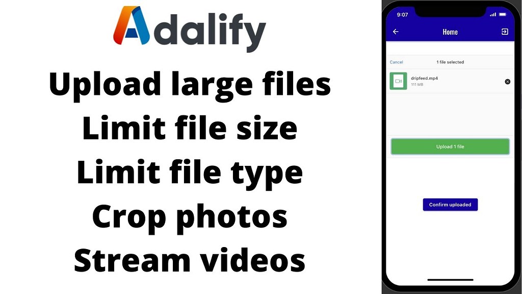 Adalify Customizable File Uploader - large uploads, crop photos, limit size, file types, stream ...