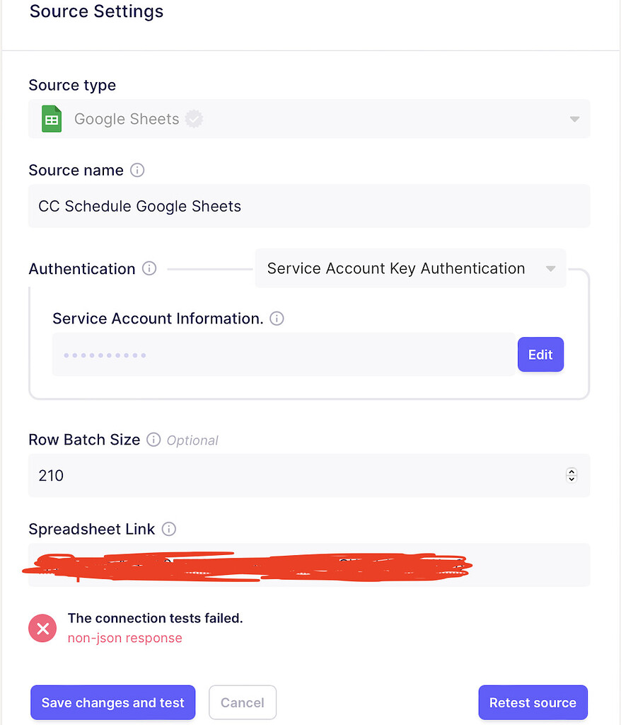 Google sheets non-json response - Connector Questions & Issues - Airbyte