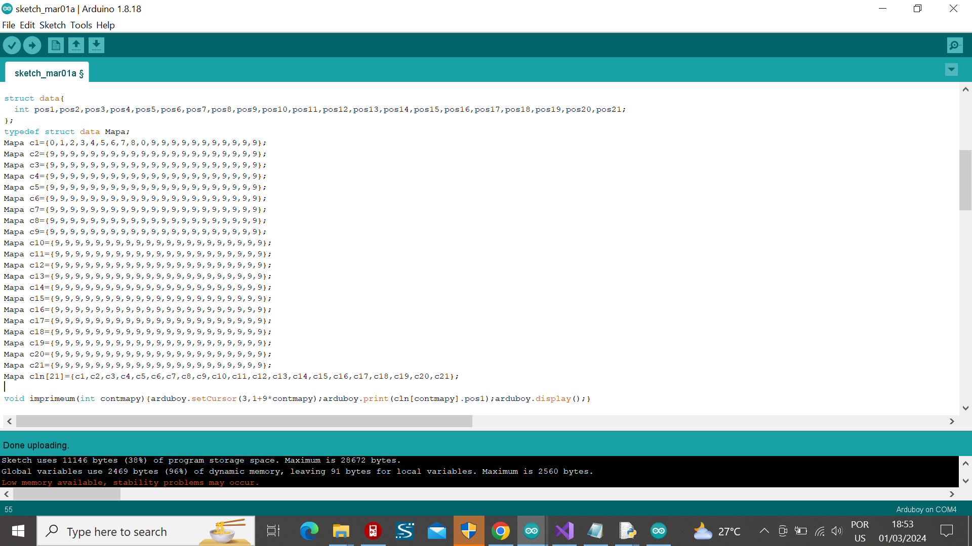 Global variables in Data Struct taking too much dynamic memory - Help & Information - Arduboy