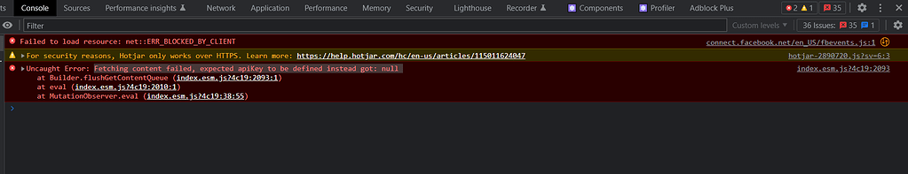 Fetching content failed, expected apiKey to be defined instead got: null - Technical Questions ...
