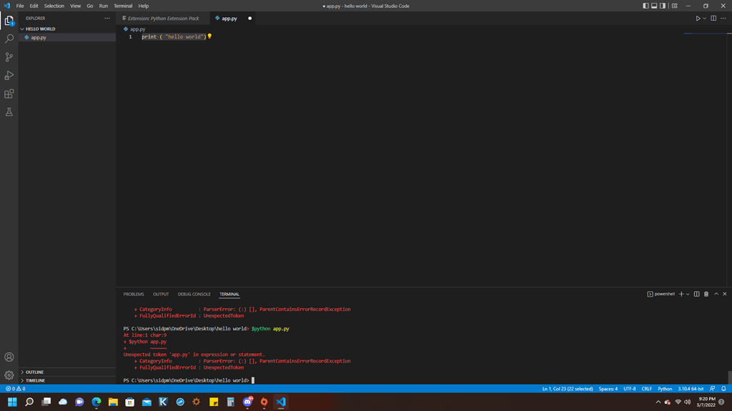 Error on first lesson - Python - Code with Mosh Forum