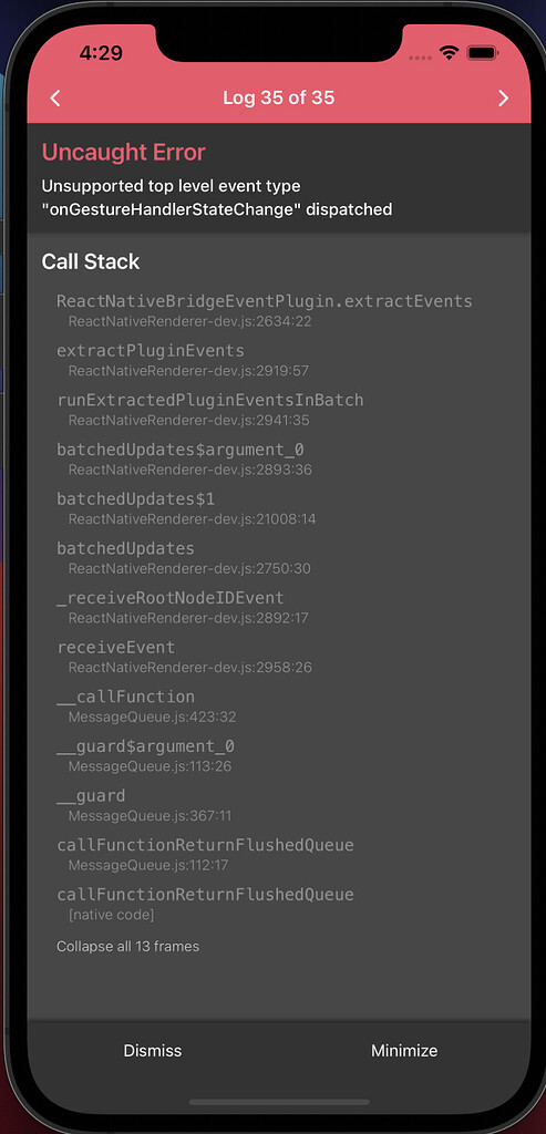 React Native - Unsupported top level event type "onGestureHandlerStateChange" dispatched - React ...