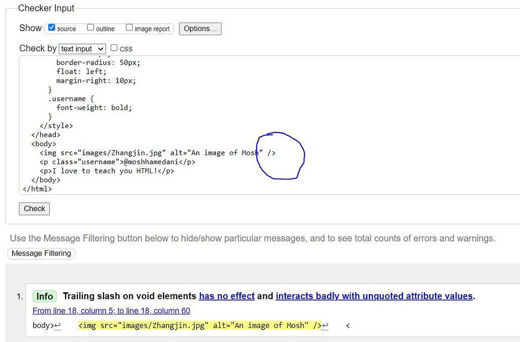 What is "Trailing slash on void elements has no effect"? - HTML/CSS - Code with Mosh Forum