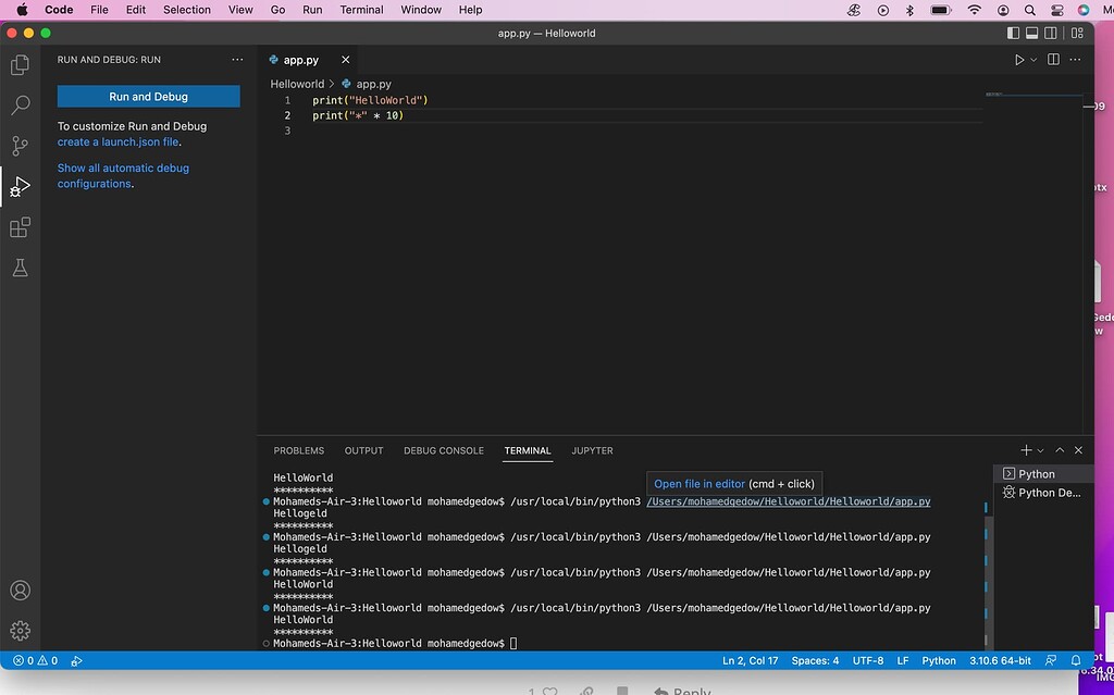 Vs Code When I Run My Code It Doesnt Work Can Anyone Help Python Code With Mosh Forum
