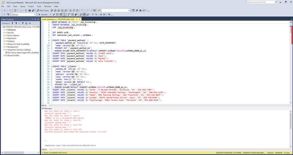 Problem Lading the first database - SQL - Code with Mosh Forum