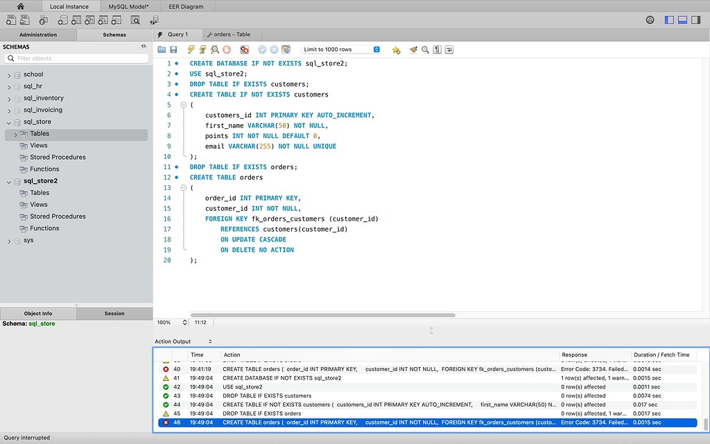 Creating relationships -foreign Key issue? - SQL - Code with Mosh Forum