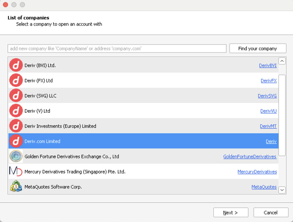 How to connect your MT5 desktop app to the Deriv server - Deriv MT5 ...