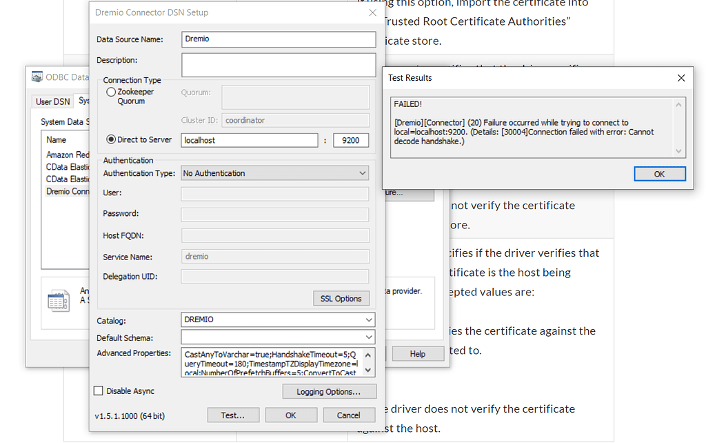 Dremio connector to Tableau for Elastic search data - Dremio