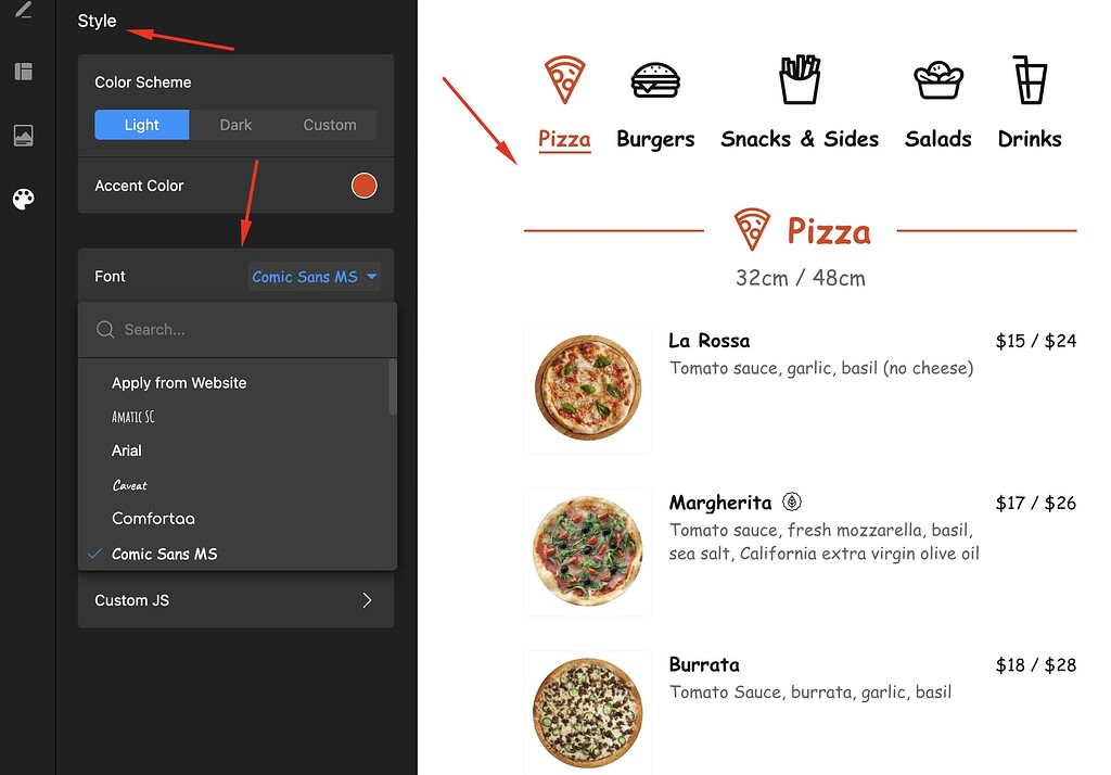 Restaurant Menu: Set the font to your preference - New Feature ...