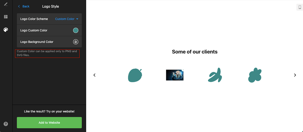 Logo Showcase: Logo Custom Color get applied only to PNG and SVG files ...