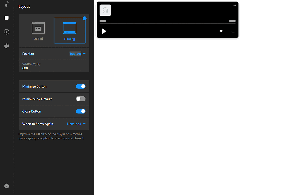 Audio Player: Transform your player into a small button with a new Minimize Button - New Feature ...
