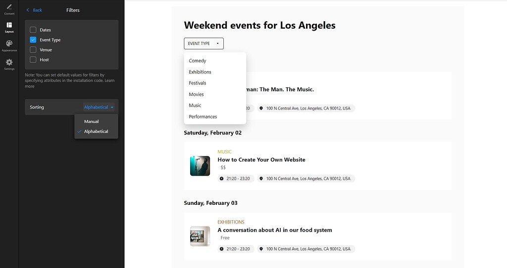 Event Calendar: Sort filters in alphabetical order - New Feature - Elfsight Community