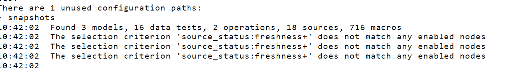 The selection criterion 'source_status:freshness+' does not match any enabled nodes - Help - dbt ...