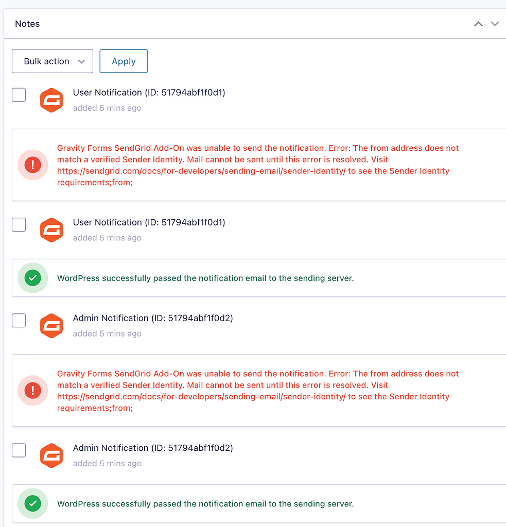 Sendgrid verified sender error message (but domain and sender ARE ...