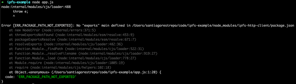 No "exports" main defined - Help - IPFS Forums