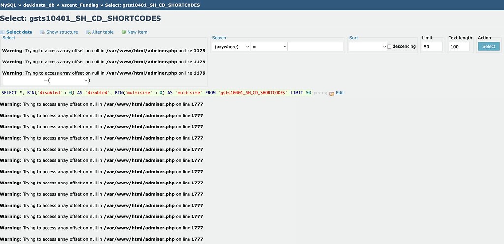 Devkinsta_adminer database Warnigns make GUI unreadable - Bug Reports - Kinsta Community