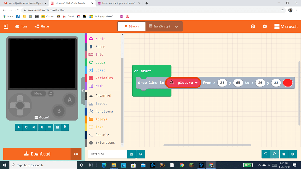 Drawing lines - Arcade - Microsoft MakeCode