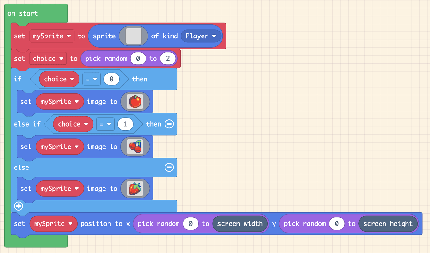 How to make a sprite random choice system - Arcade - Microsoft MakeCode