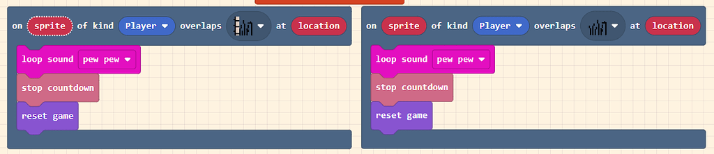 On Sprite overlaps (with array of tiles) at location - Help - Microsoft MakeCode