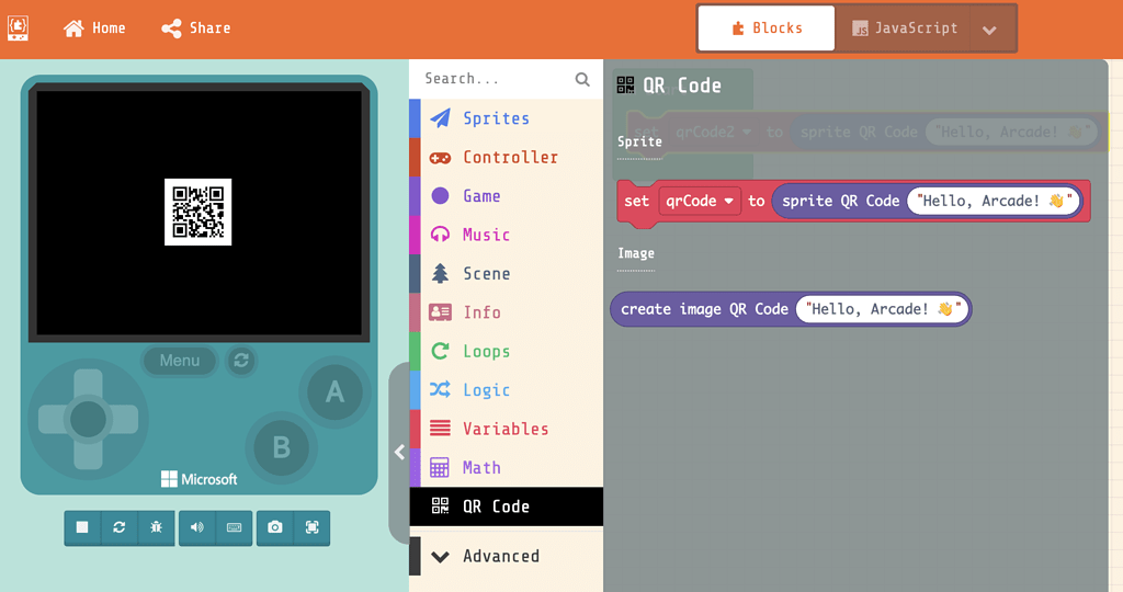 Extension: QR Code ... again - Arcade - Microsoft MakeCode