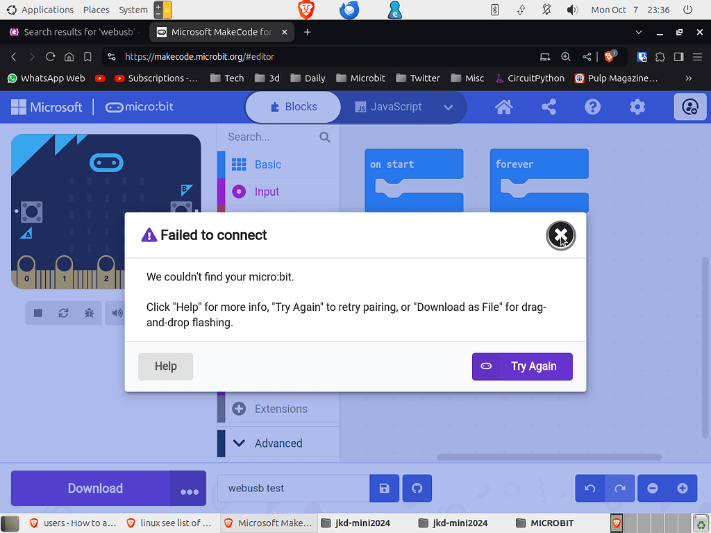 Micro:Bit won't pair WEBUSB - micro:bit - Microsoft MakeCode