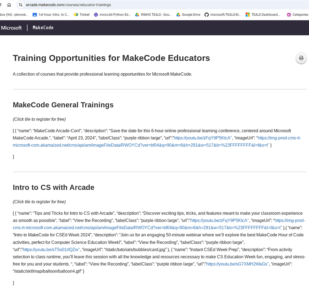 Training Opportunities webpage problem? - Educators' Lounge - Microsoft MakeCode