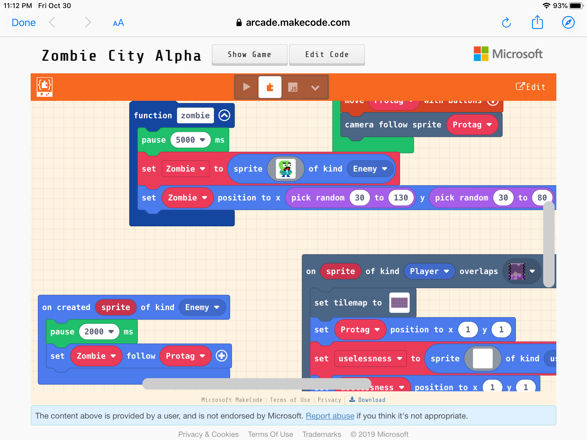 Sprite Error When Attempting To Follow 3 By Murturspurg Help Microsoft Makecode