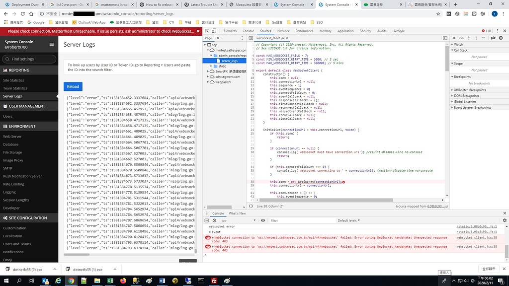Failed to upgrade websocket connection - Troubleshooting - Mattermost Discussion Forums