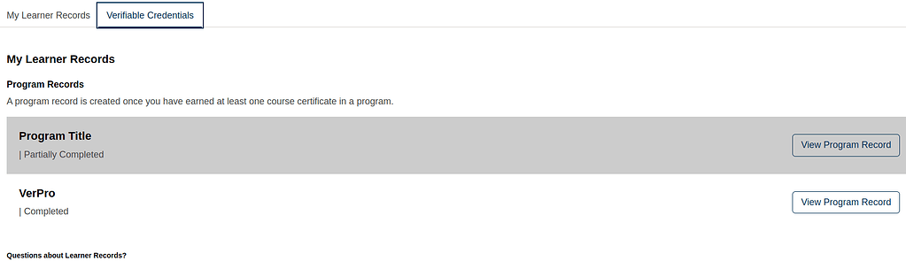 Verifiable Credentials tab doesn't render properly in Learner Record MFE - Site Operations Help ...
