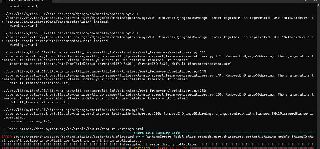 RuntimeError: Model class openedx.core.djangoapps.content_staging.models.StagedContent doesn't ...