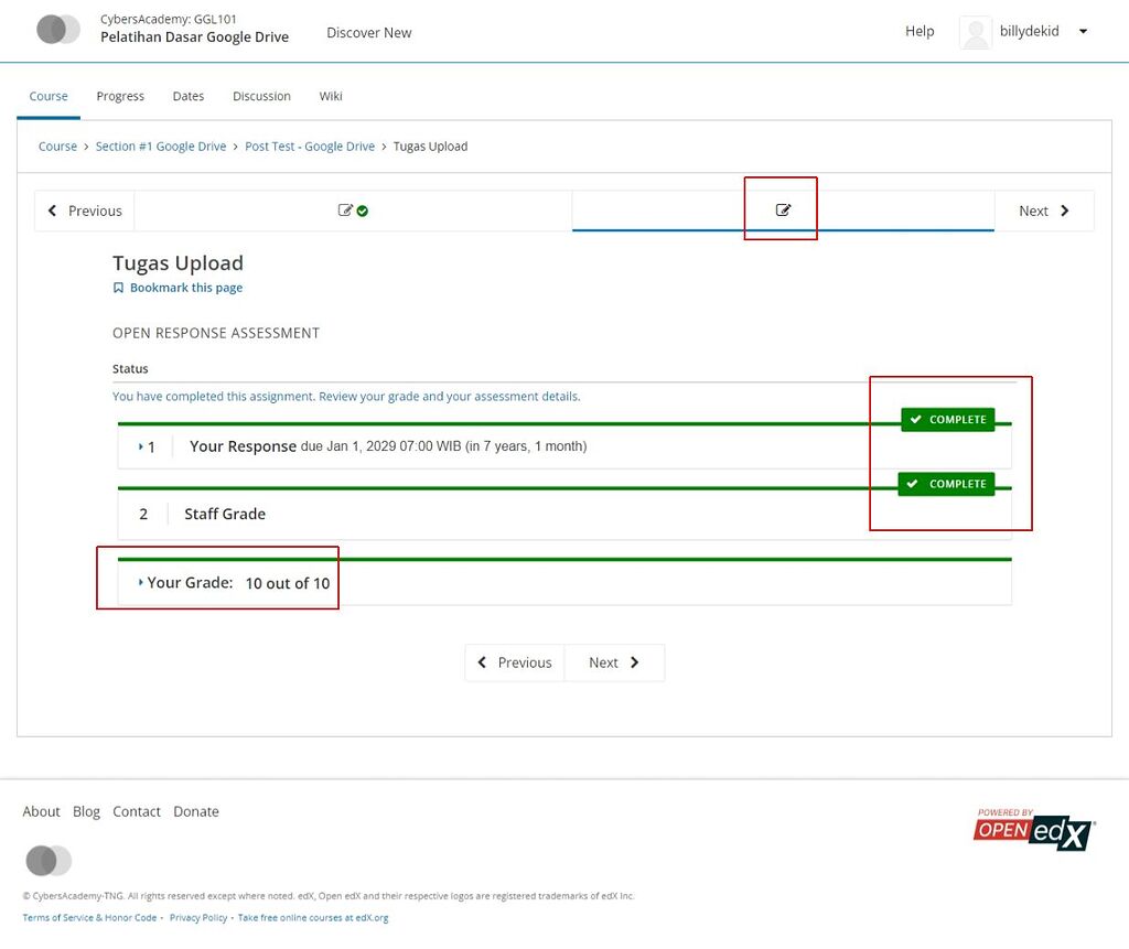 Completing ORA but no green progress checkmark - Educators - Open edX discussions