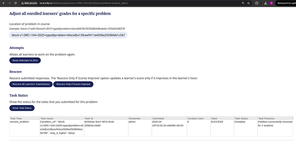 Rescore All Learners’ Submissions Not Working for Text Input Problem - Site Operations Help ...