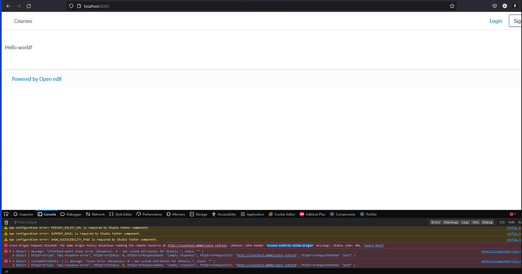 CORS problem when working with MFE template - Development - Open edX discussions