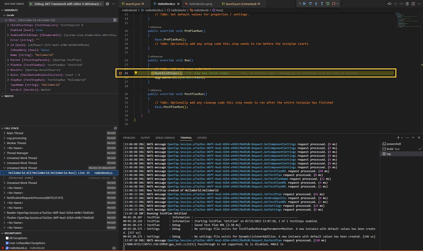 How To: Debugging a C# test step with VS Code using the EditorX ...
