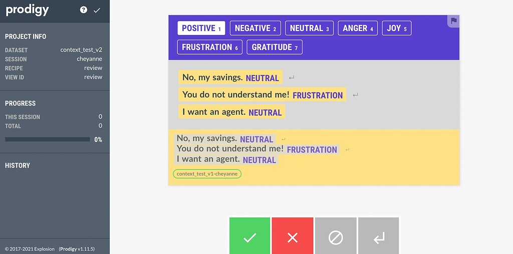 Selecting correct annotation using review recipe unclear in UI - usage - Prodigy Support