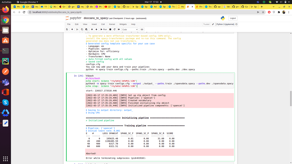 Spancat training score as zero - usage - Prodigy Support