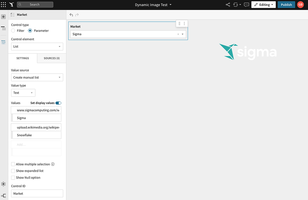 How to dynamically change an Image element source URL using a Parameter control element ...